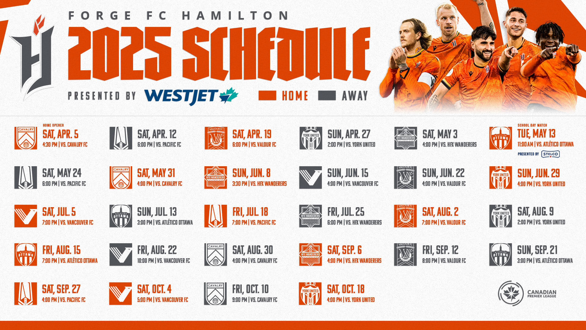 FORGE FC ANNOUNCE 2025 CPL SEASON SCHEDULE